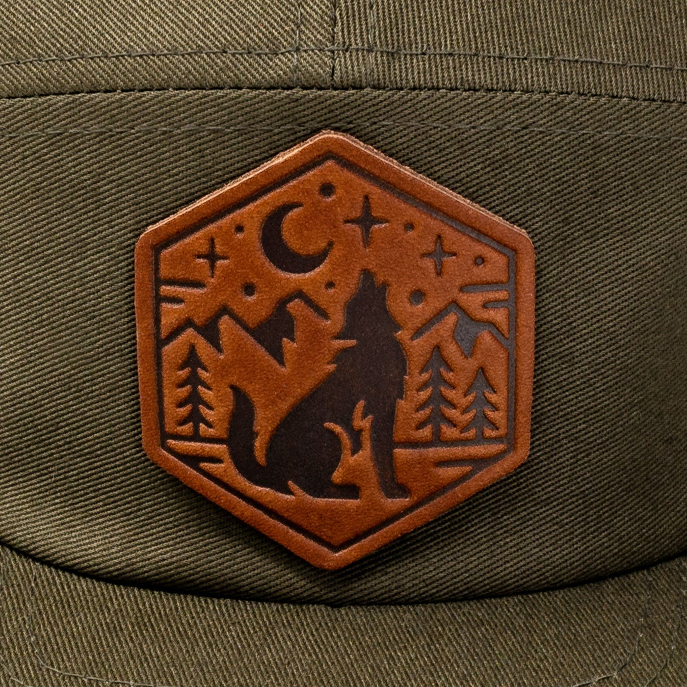 Jockey Hat - Howling Wolf - Olive - Popov Leather®