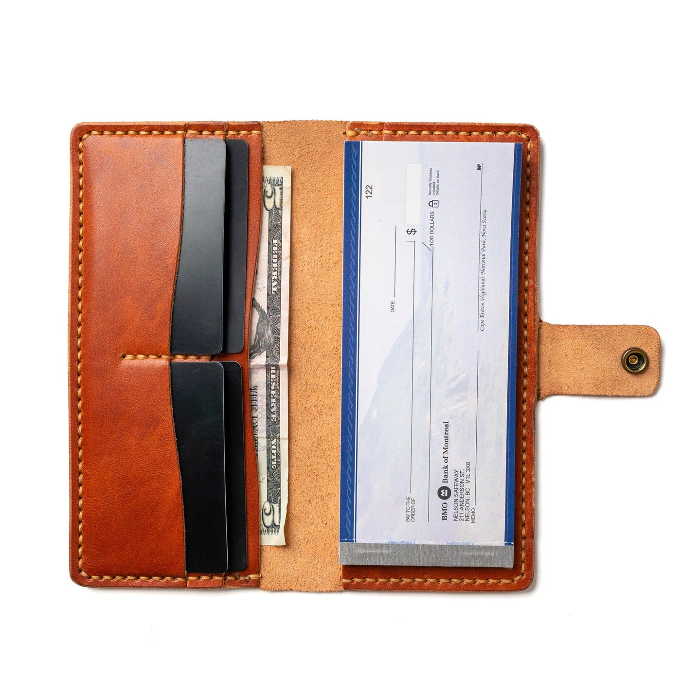 Leather Checkbook Wallet: Elegance Meets Functionality - English Tan ...